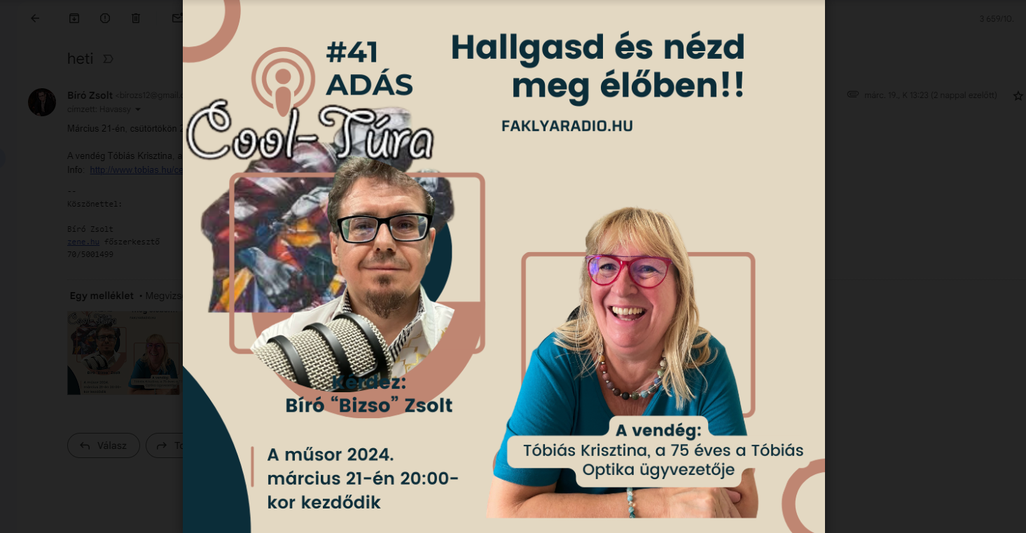 Szemtől szemben: Biró Zsolt vendége a Tóbiás Optika ügyvezetője